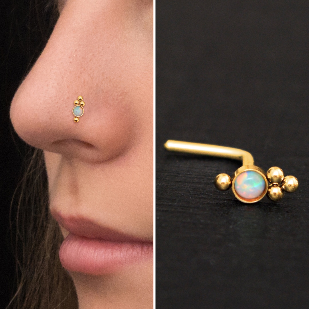 Opal Nose Stud Ring Surgical Steel, Nose Pin, Nose Earring, Nose Screw Stud, Nose Bone, Nostril ...