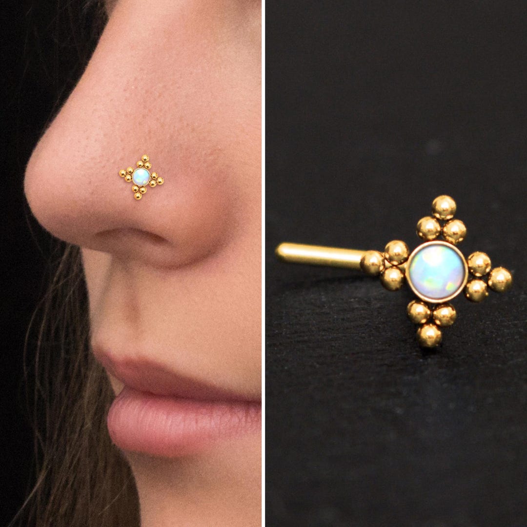 Opal Nose Stud Screw, Surgical Steel Nose Screw Stud, Nose Bone, Nose ...