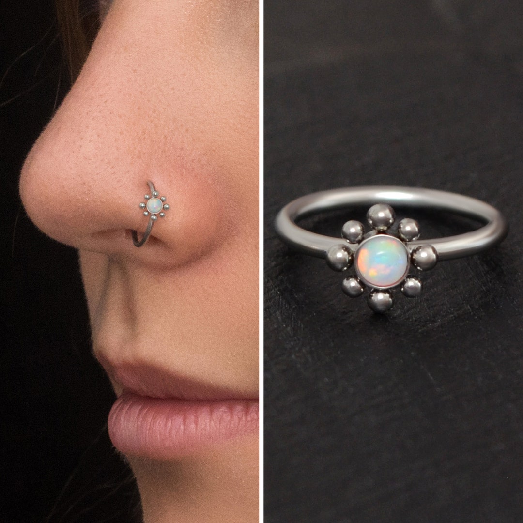 Titanium Nose Hoop Opal, Implant Grade Nose Piercing, Nose Ring Hoop ...