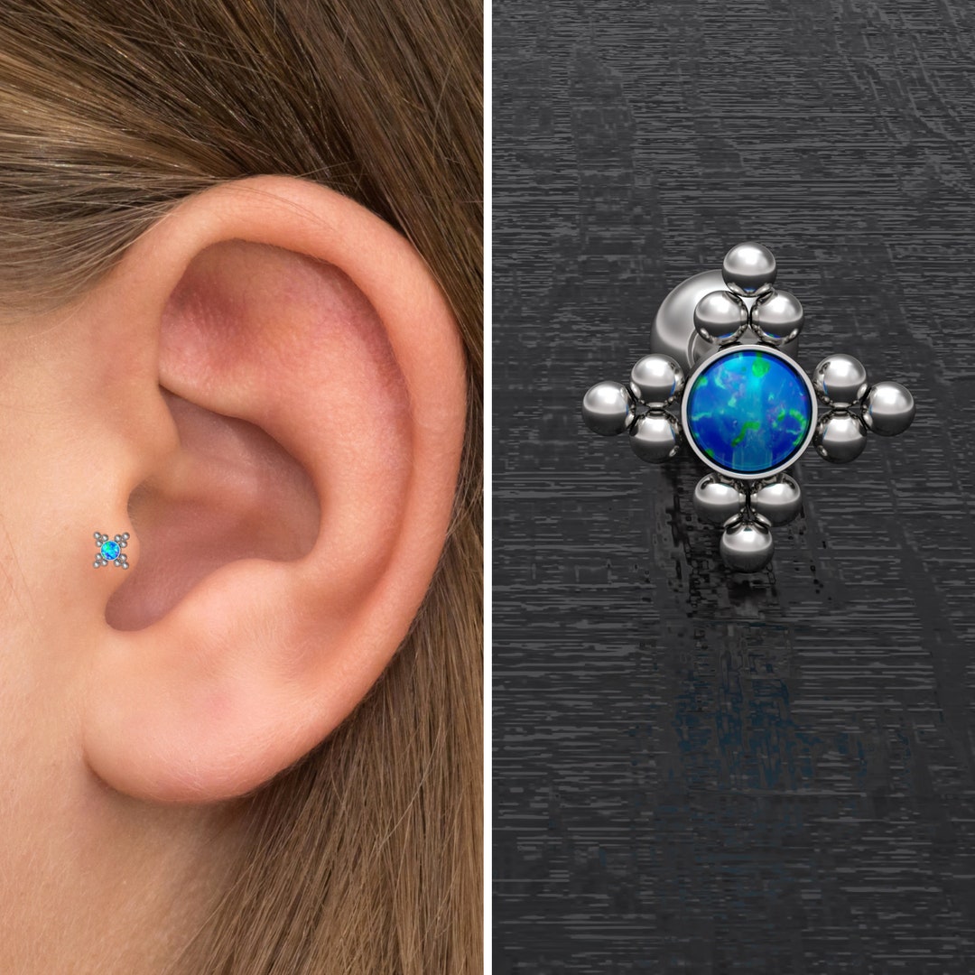 Piercing hélice avant en acier chirurgical, barre conque opale, boucle ...