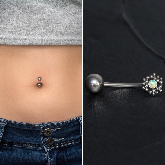 Titanium Belly Button Ring Opal Implant Grade Navel Ring Belly Bar Curved Barbell Piercing Navel Bar Body Piercing Jewelry Etsy