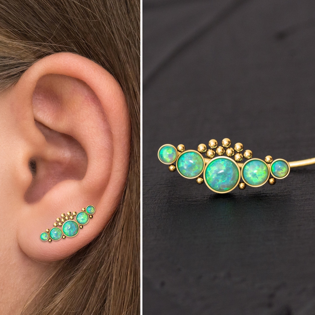 Up the Ear Earrings Surgical Steel, Opal Ear Climber Earrings, Vine ...
