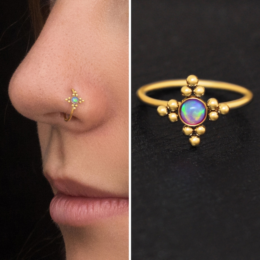 Surgical Steel Nose Hoop Opal, Nose Piercing, Nose Ring Hoop, Nose ...