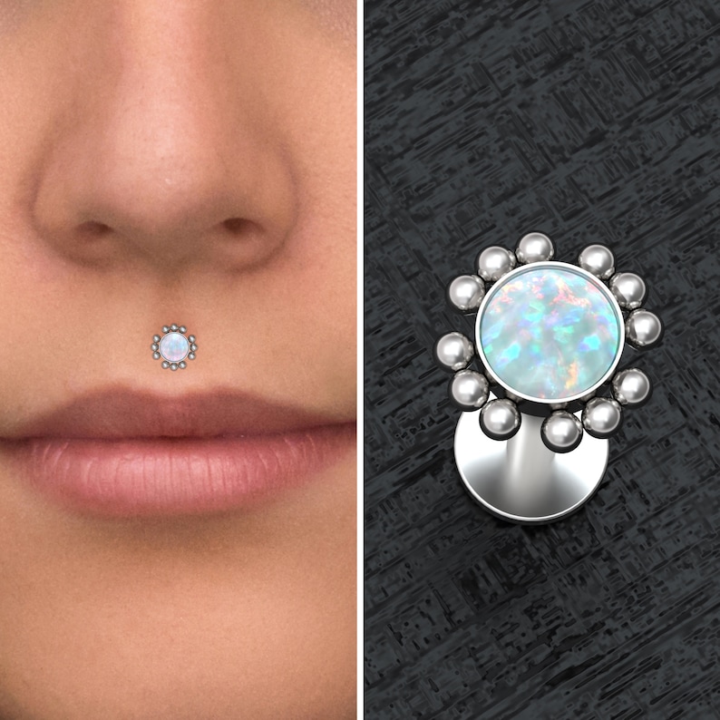 Opal Lip Piercing Surgical Steel Medusa Labret Lip Ring - Etsy
