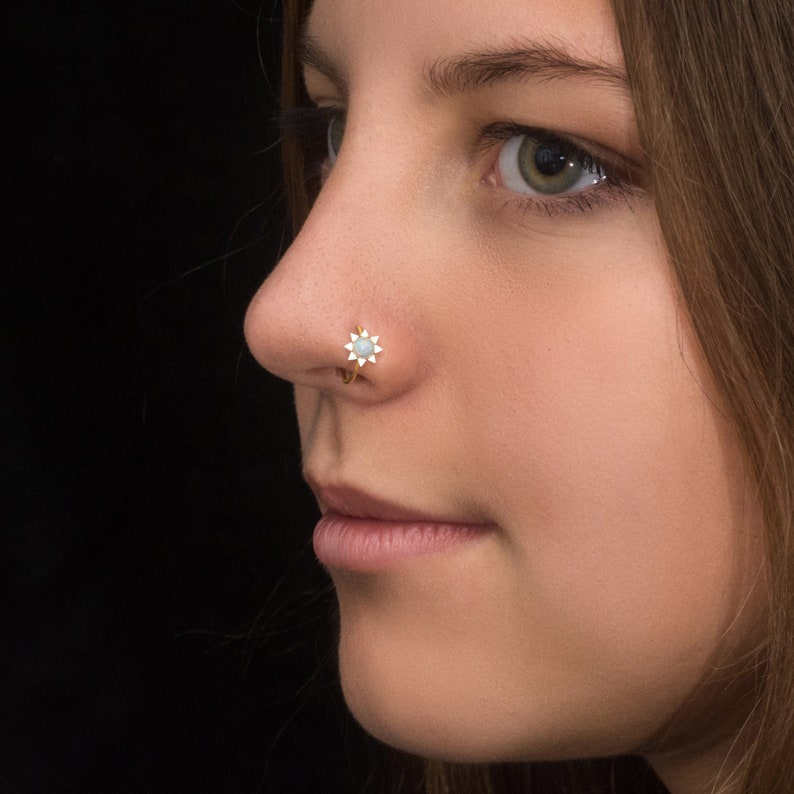 Surgical Steel Nose Ring Hoop Opal Nose Earring Nostril - Etsy