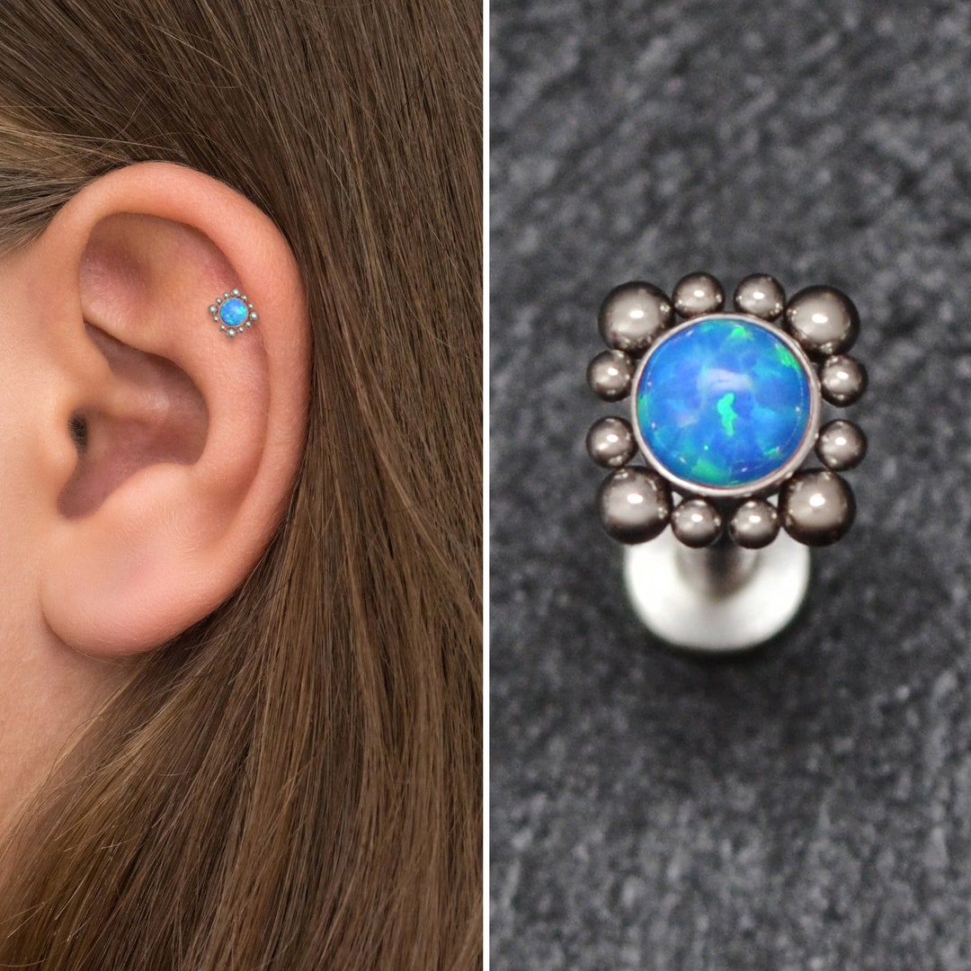 Titanium Flat Back Tragus Earring Implant Grade, Cartilage Stud Opal ...
