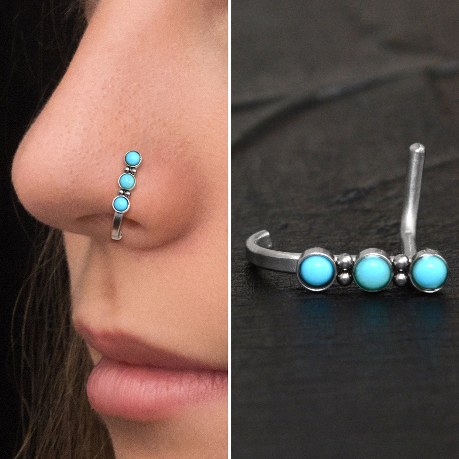 Nose Hoop With Stud Surgical Steel Turquoise Nose Ring Hoop | Etsy