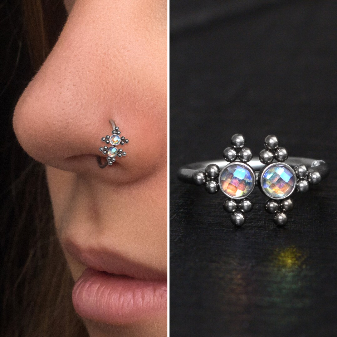 CZ Nose Ring Titanium Implant Grade, Nose Jewelry, Nose Earring, Nose ...