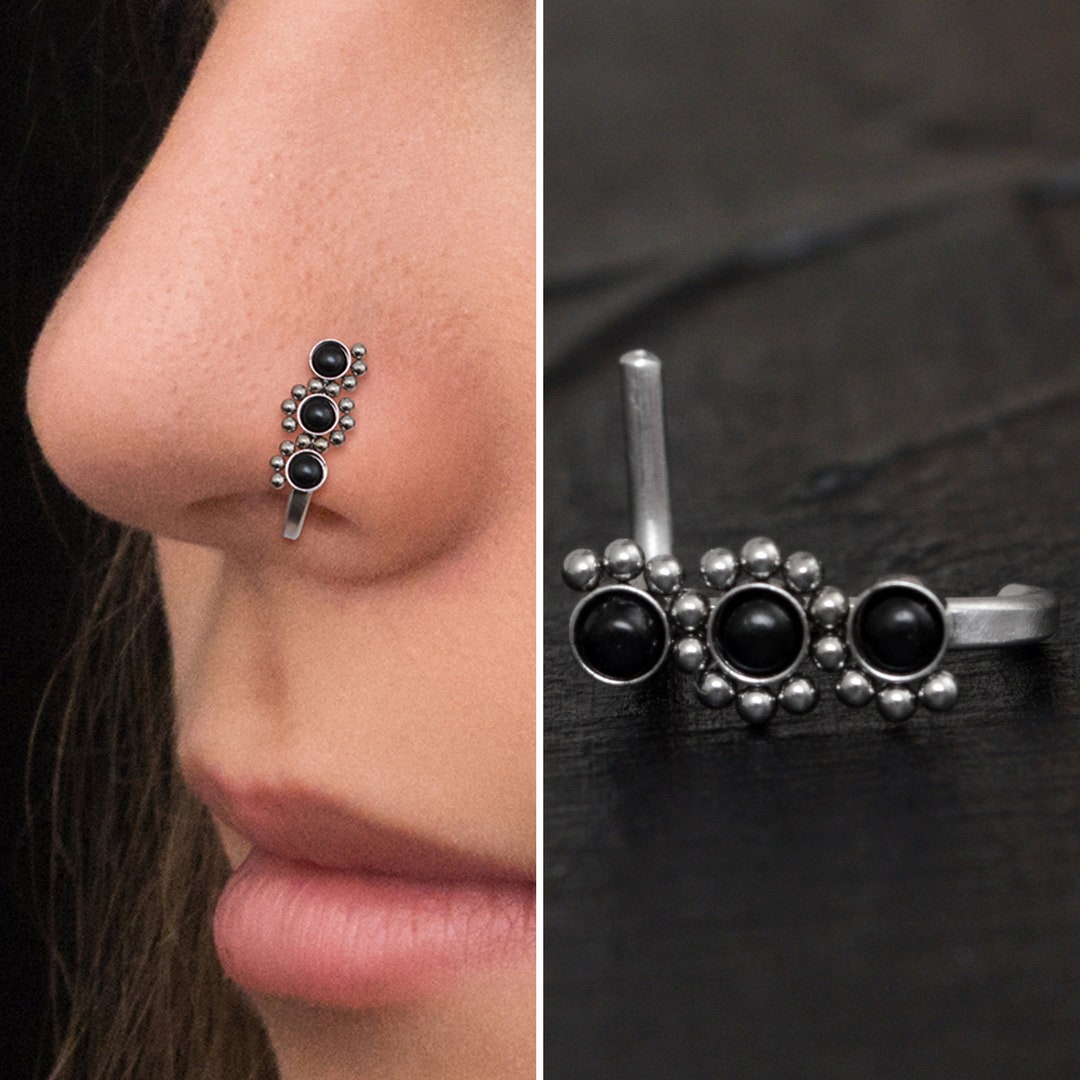 Titanium Nose Hoop With Stud, Onyx Nose Stud, Implant Grade Nose Ring ...