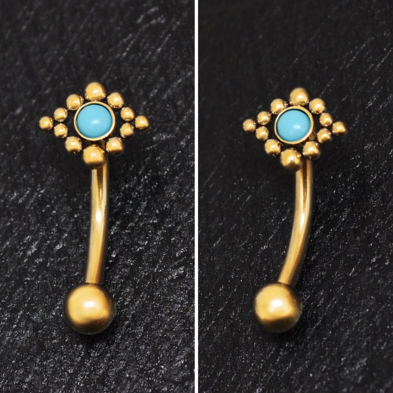 Turquoise Rook Piercing Surgical Steel, Rook Barbell Ring, Eyebrow Ring ...