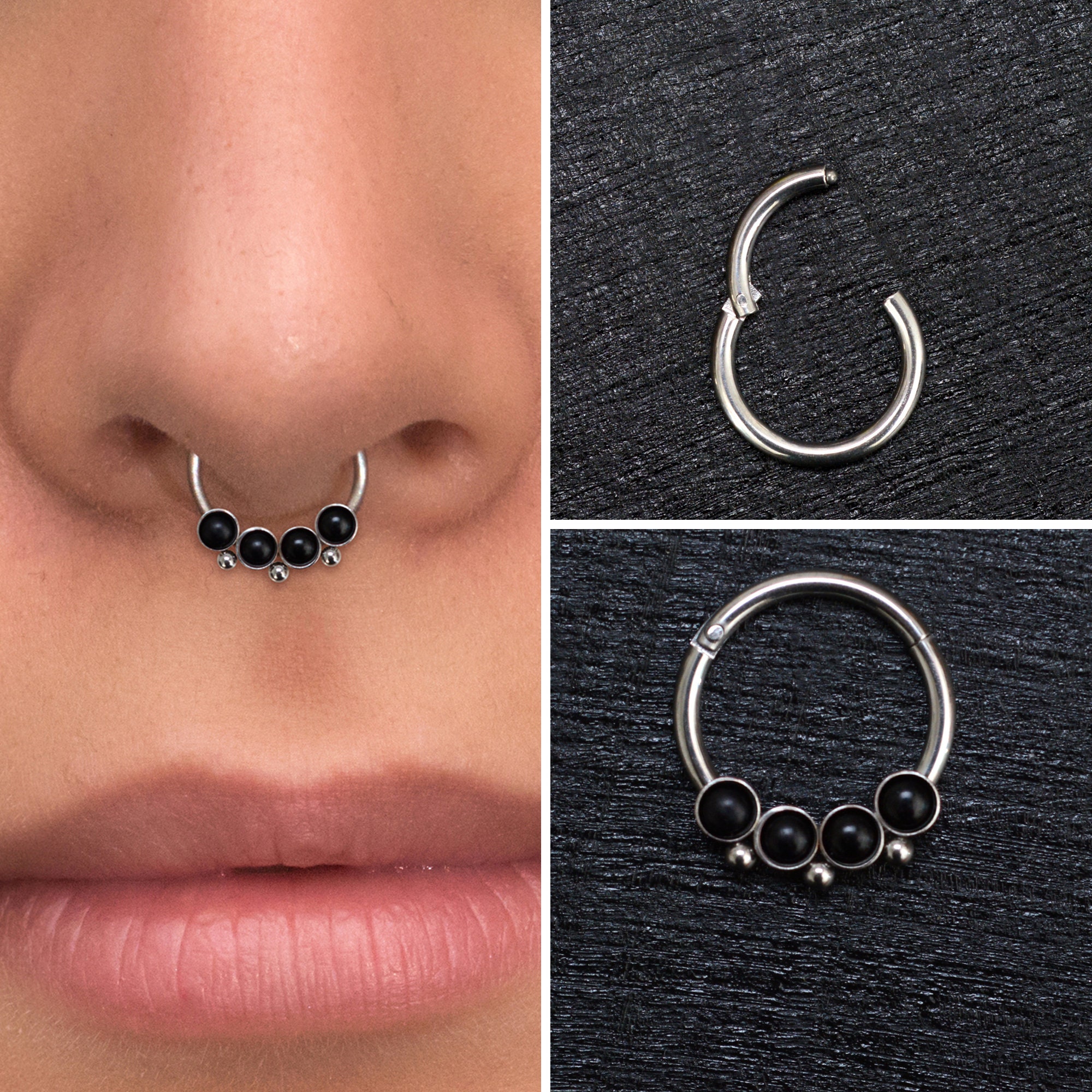 Septum Ring Titanium Implant Grade Onyx Daith Jewelry Septum | Etsy