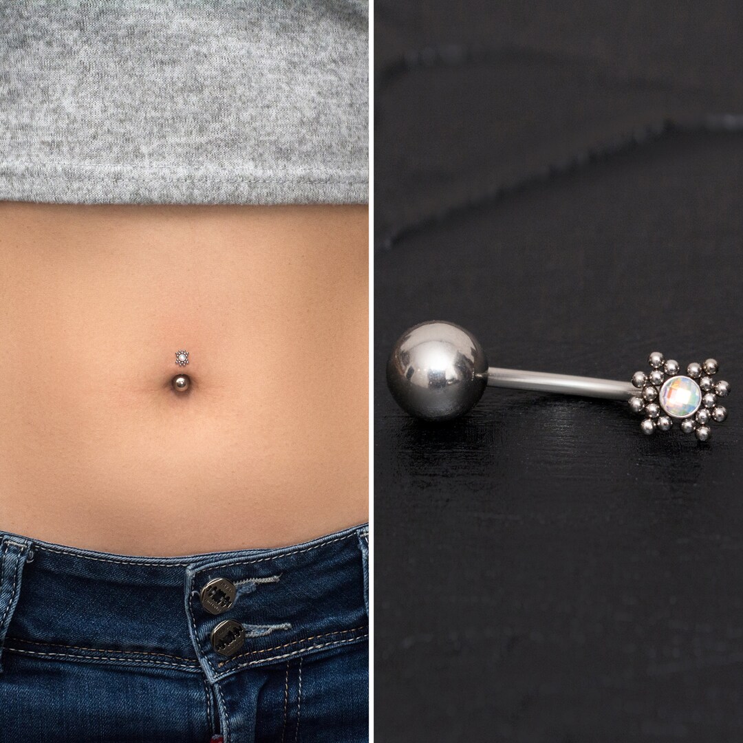 Titanium Belly Button Ring CZ, Implant Grade Navel Ring, Belly Bar ...