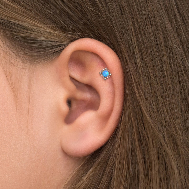 Titanium Flat Back Tragus Earring Implant Grade, Cartilage Stud Opal ...