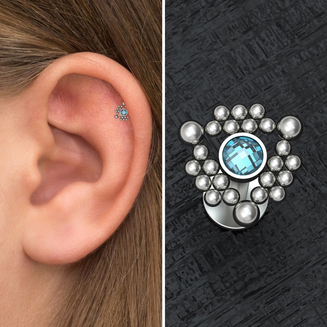 Titanium Flat Back Tragus Earring CZ Implant Grade Cartilage | Etsy