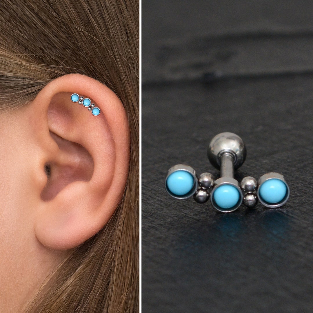 Titanium Cartilage Curved Bar Earring Turquoise Helix Curved Barbell