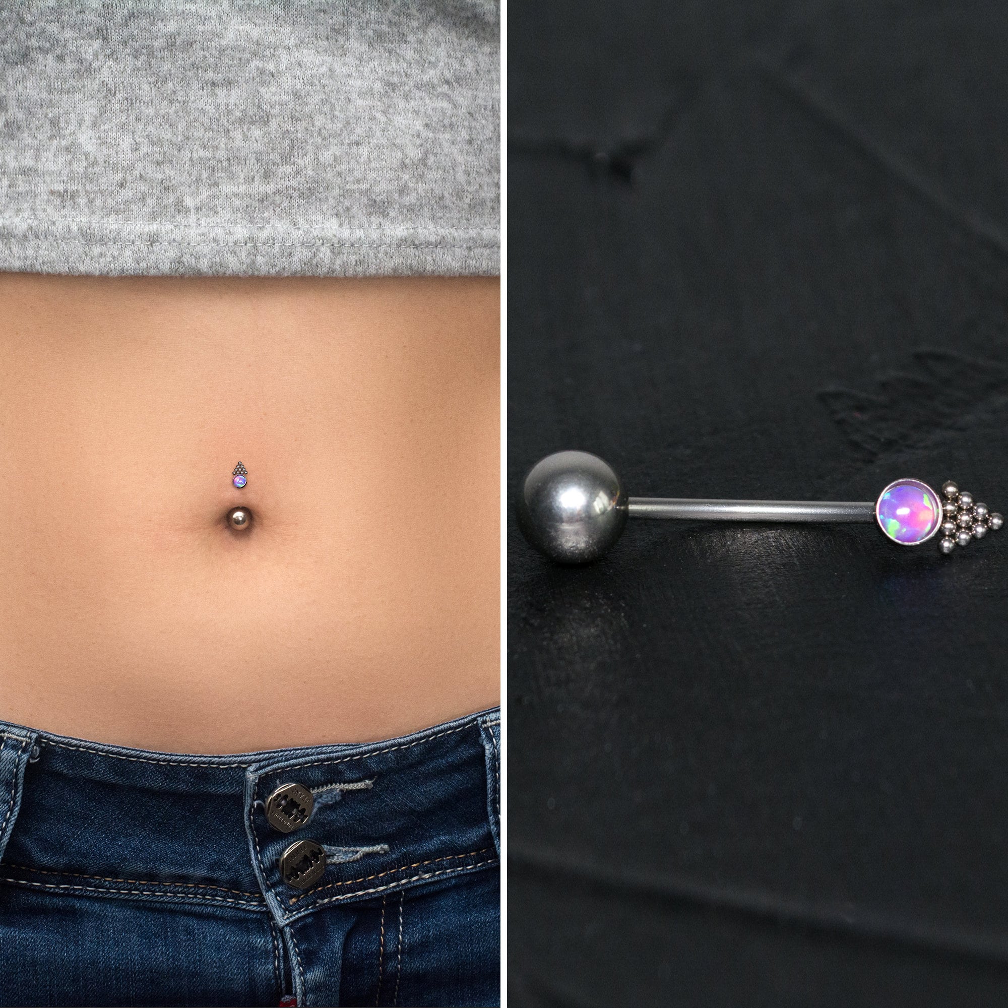 Titanium Belly Ring Opal Belly Button Ring 16g 14g Navel - Etsy