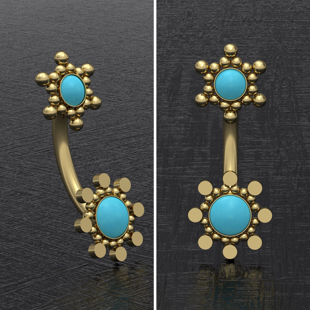Belly Ring Turquoise, Belly Button Stud Surgical Steel, Navel Bar ...