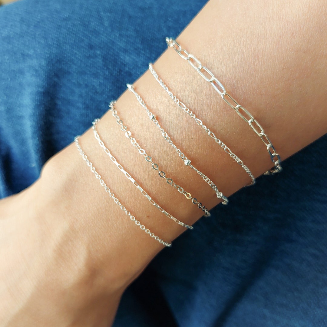 Thin Silver Bracelet Dainty Silver Chain Bracelet Set for Women ...