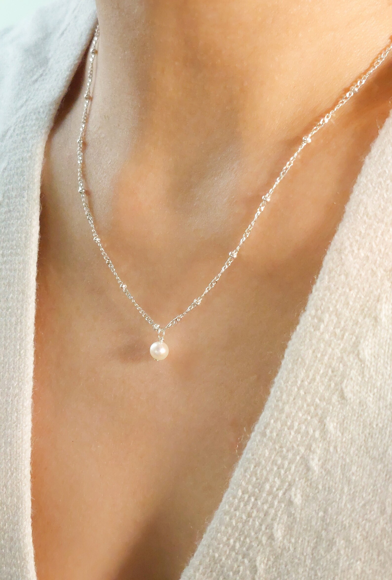 Minimalist Single Pearl Necklace Dainty Silver Pearl Necklace Real ...