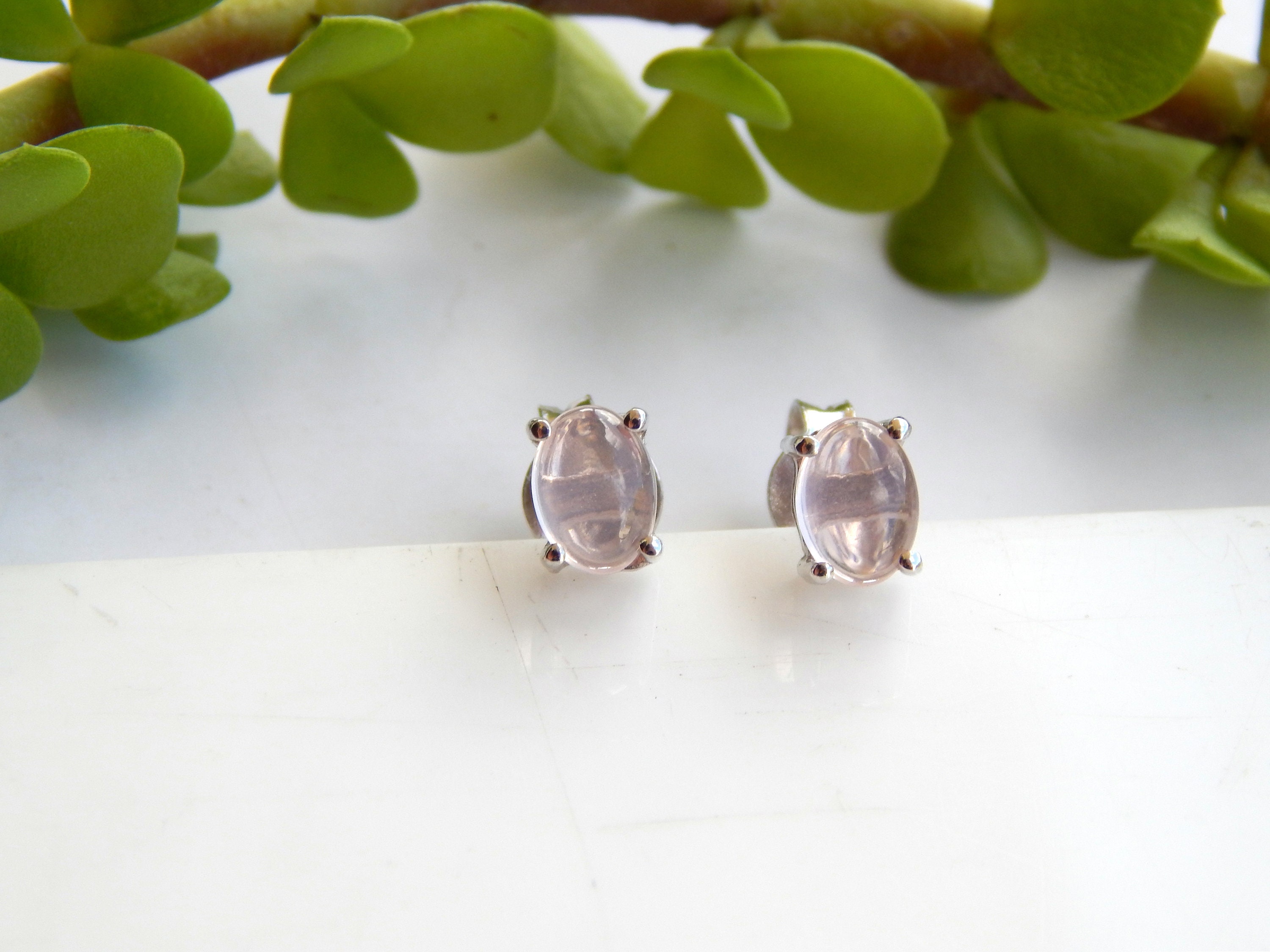 Rose Quartz Stud Earrings Light Pink Rose Quartz Studs - Etsy New Zealand