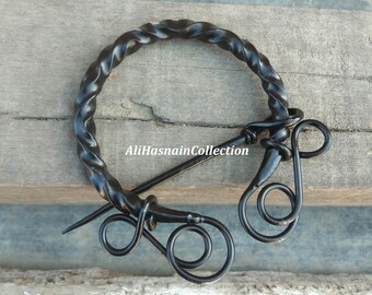 Hand-forged Twisted Black Iron Brooch, Penannular Brooch With Entwined ...