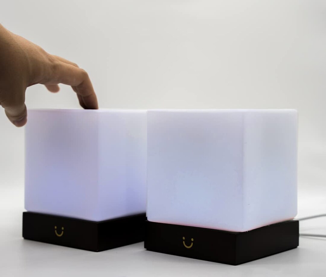 Modern Friendship Lamp Cube Wood & Glass Design Long Distance Touch ...