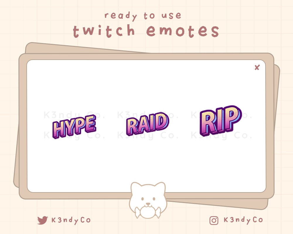 Twitch emotes Simple Purple Word Emotes Hype Raid RIP | Etsy