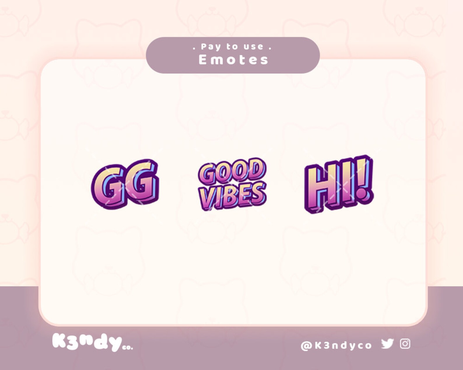 Twitch Emotes | Simple Purple Word Emotes Hi GG Good Vibes | Emote ...