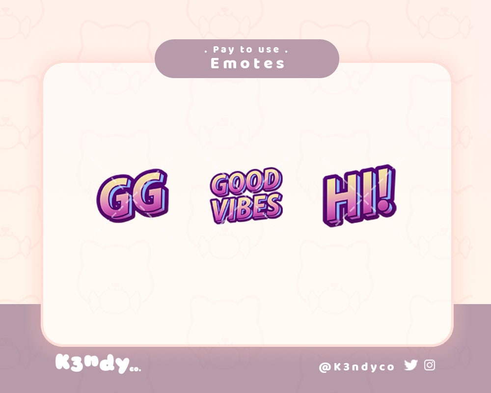 Twitch Emotes | Simple Purple Word Emotes Hi GG Good Vibes | Emote ...