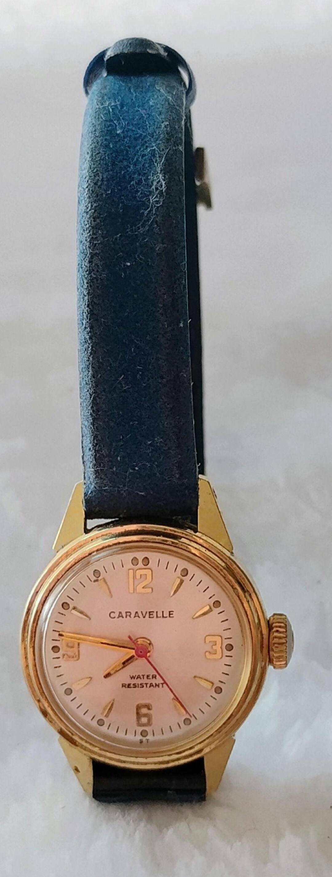 Caravelle Watch Women's Vintage Wind up Gold Tone Navy Band - Etsy