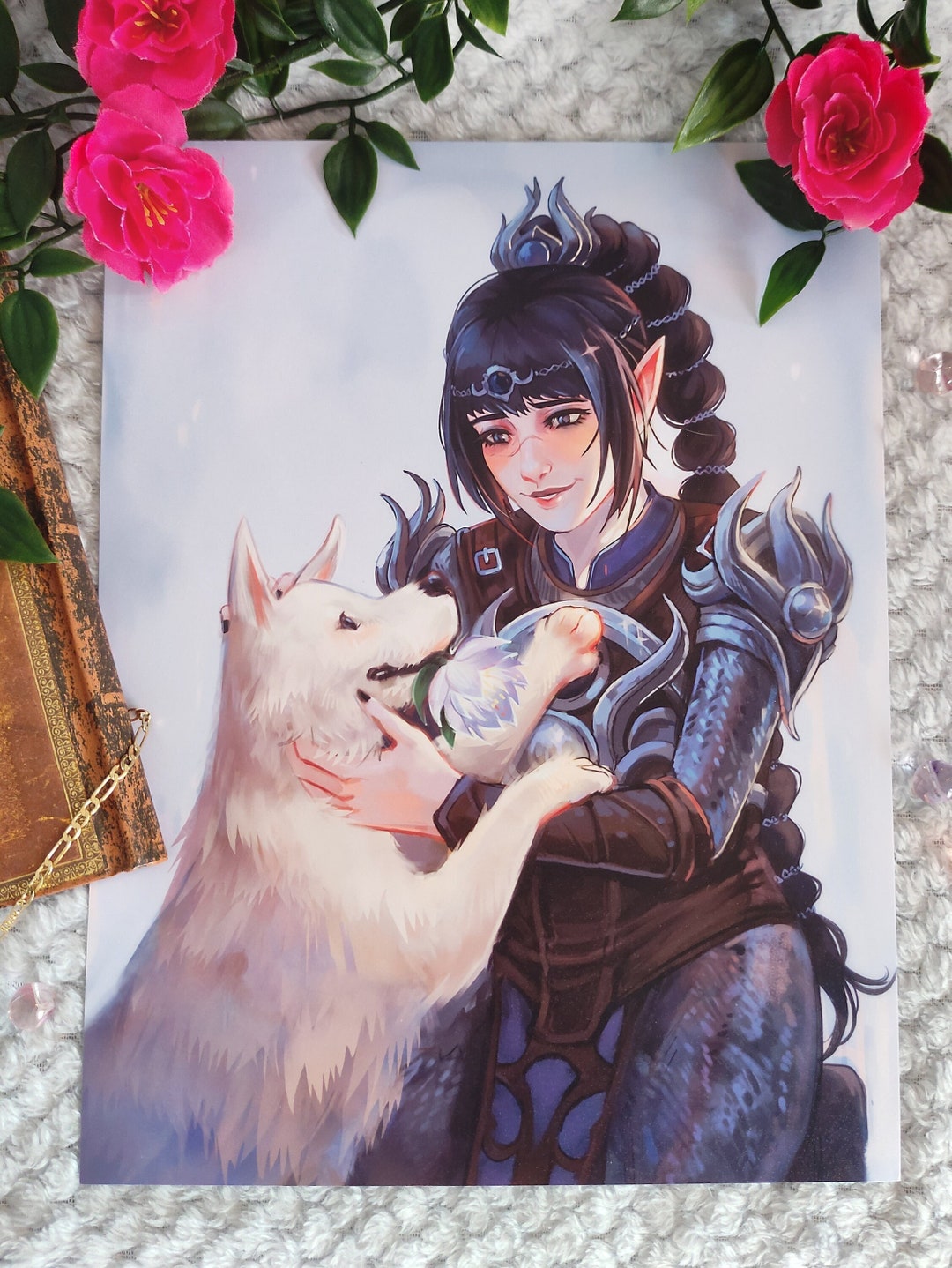 Shadowheart and Scratch W Night Orchid Baldur's Gate 3 Print / BG3 - Etsy