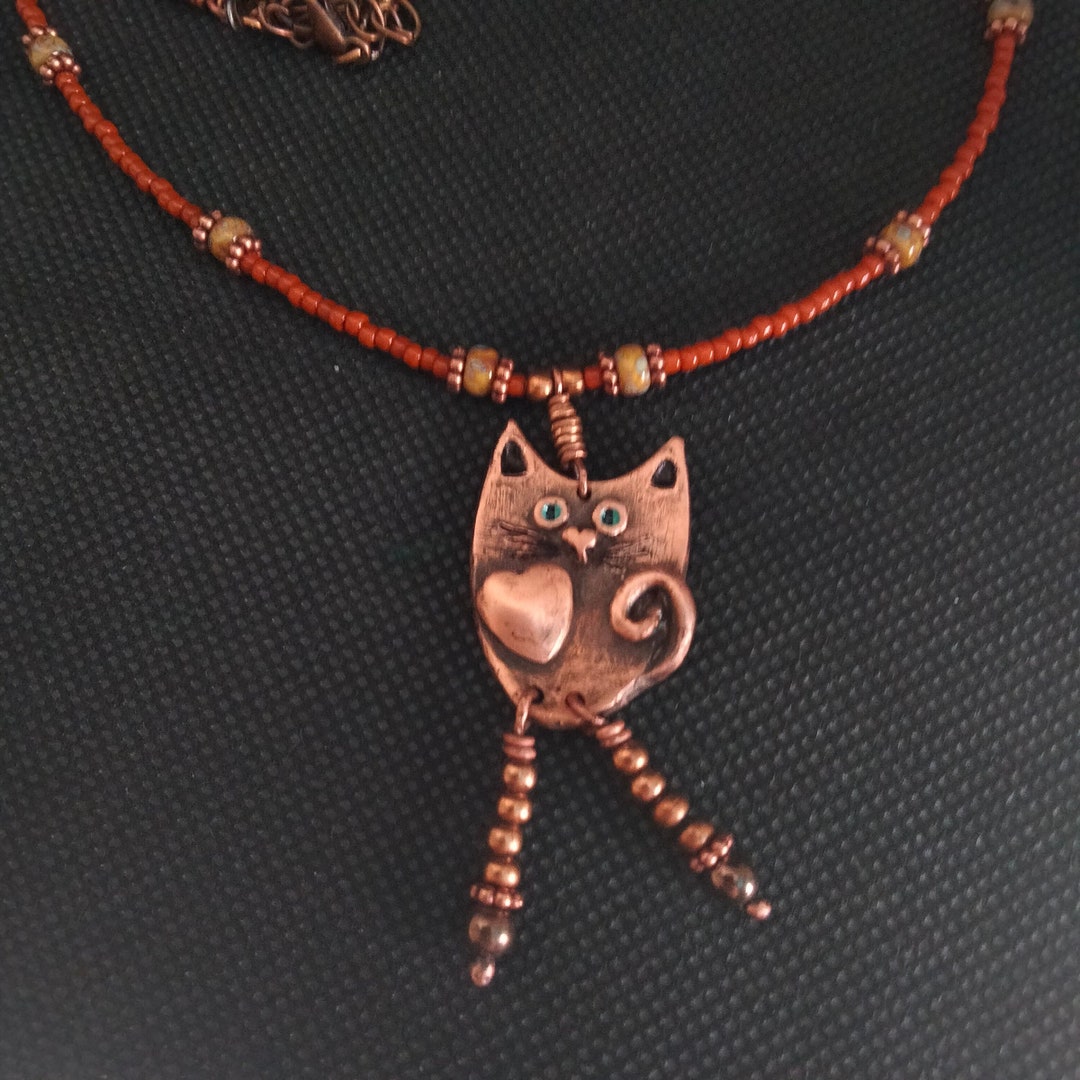 Copper Cat Necklace, Antiqued Cat Necklace, Gift for Wife, Rustic ...