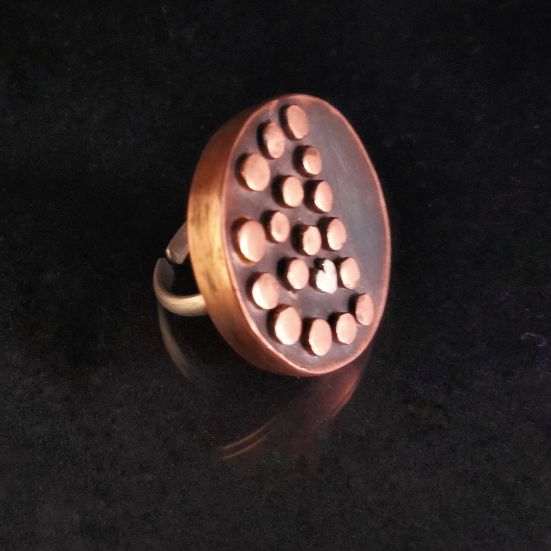Copper Statement Ring, Big Copper and Silver Ring, Circle Ring ...