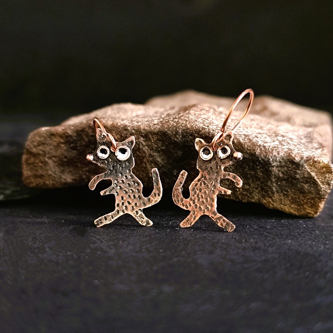 Copper Cat Earrings, Fun Earrings, Cat Jewelry, Quirky Animal Earrings ...