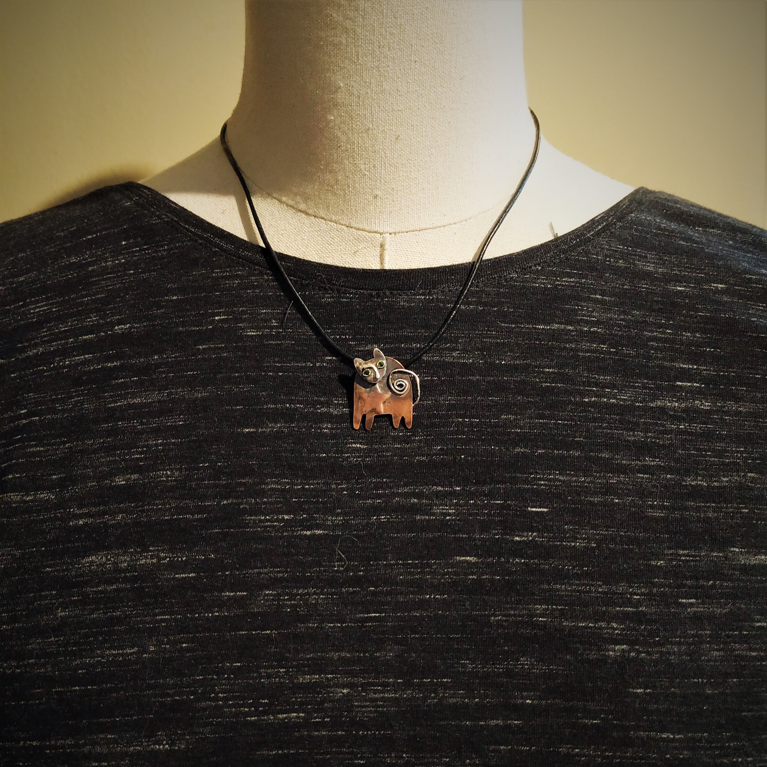 Copper Cat Necklace Rustic Cat Jewelry Copper and Silver Cat - Etsy