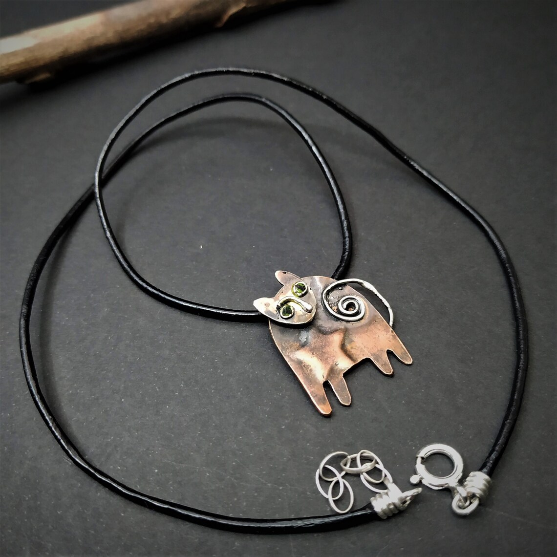 Copper Cat Necklace Rustic Cat Jewelry Copper and Silver Cat - Etsy