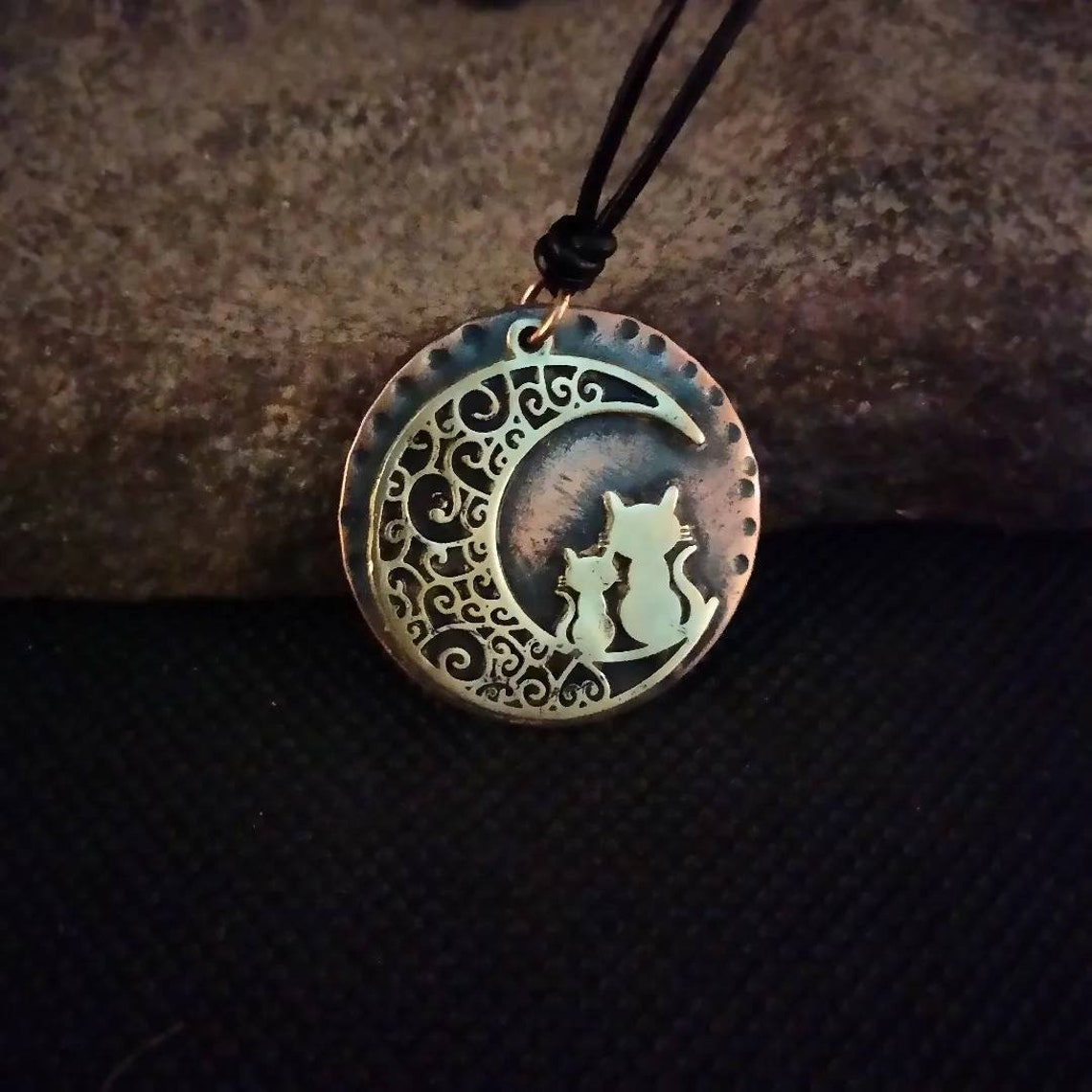 Cat and Moon Necklace, Cat Locket Necklace, Rustic Copper Jewelry - Etsy