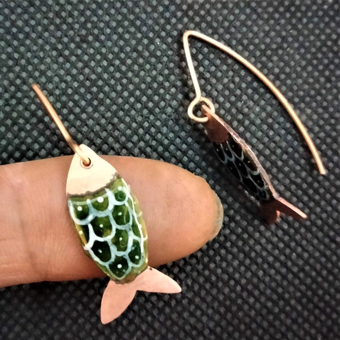 Fire Enamel Fish Earrings in Copper, Fire Enamelled Earrings, Fire ...