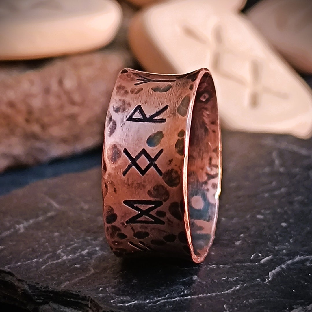 Viking Rune Ring, Hammered Copper Ring, Mens Copper Ring, Pure Copper ...
