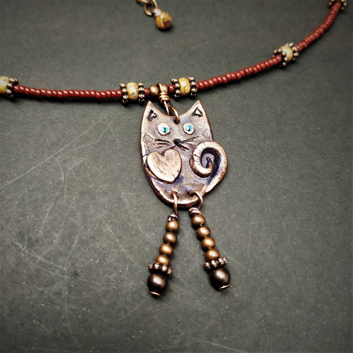 Copper Cat Necklace Rustic Animal Jewelry Cat Charm Pendant - Etsy