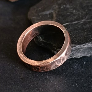 Copper Thick Band Ring, Hammered Copper Ring, Rustic Viking Style, Solid Copper Ring, 7th ...