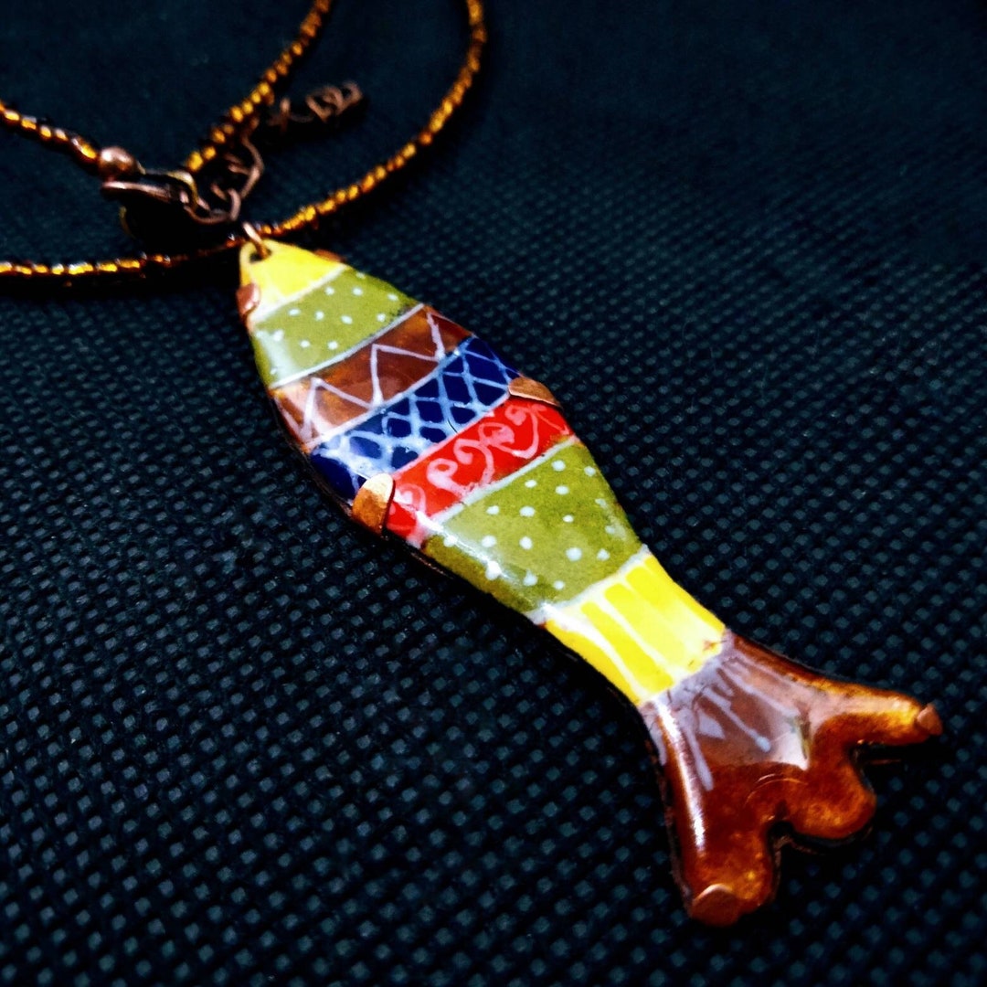 Fire Enameled Fish Necklace, Fire Enameled Copper Jewelry, Colorful ...