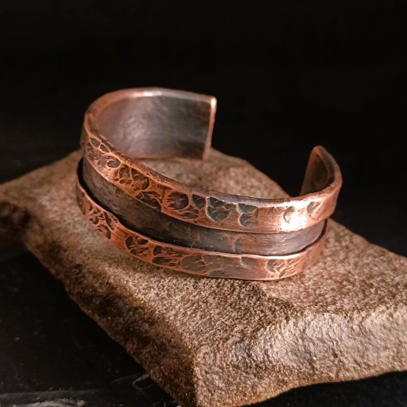 Hammered Copper Bracelet, Heavy Open Cuff Bangle, Rustic Viking Style ...