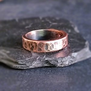 Copper Thick Band Ring, Hammered Copper Ring, Rustic Viking Style, Solid Copper Ring, 7th ...