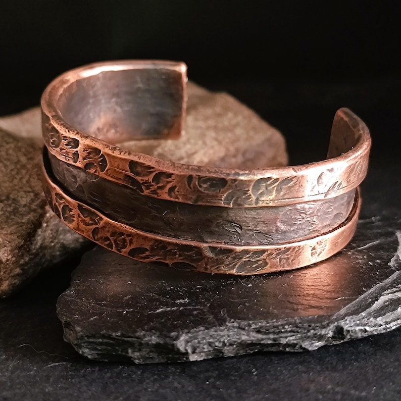 Hammered Copper Bracelet, Heavy Open Cuff Bangle, Rustic Viking Style, Pure Copper Bracelet, 7th ...