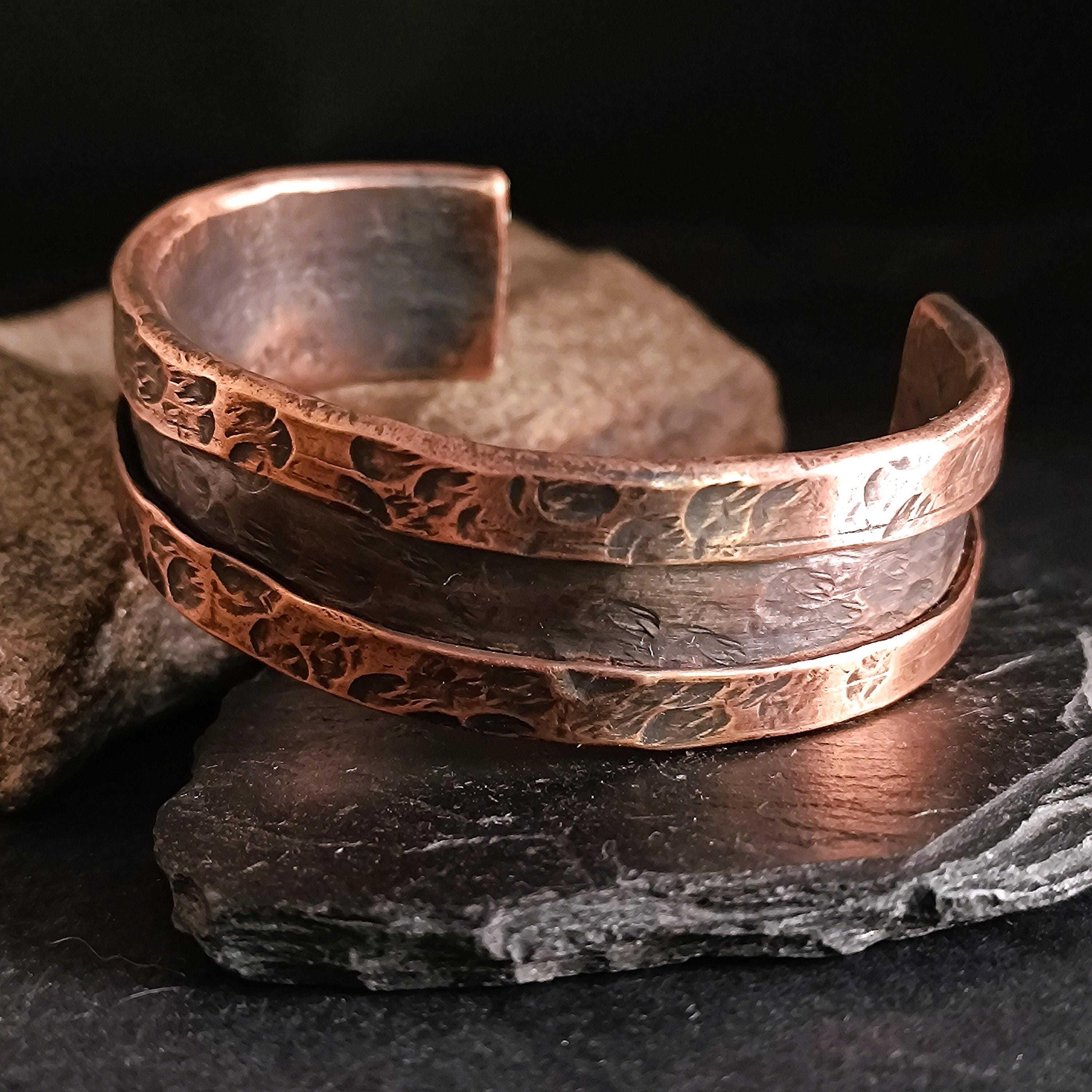 Hammered Copper Bracelet, Heavy Open Cuff Bangle, Rustic Viking Style ...