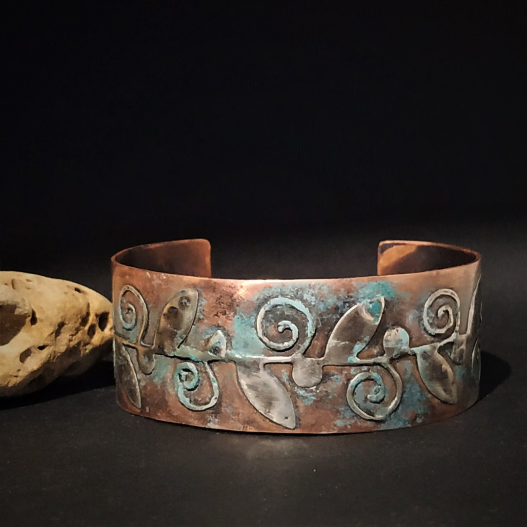 Hammered Copper Bracelet, Wide Copper Cuff, Copper and Silver Bangle ...
