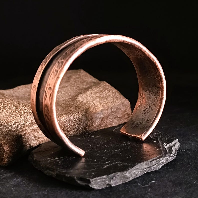 Hammered Copper Bracelet, Heavy Open Cuff Bangle, Rustic Viking Style, Pure Copper Bracelet, 7th ...
