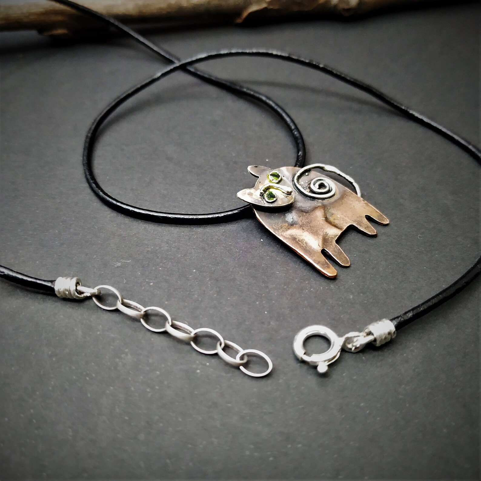 Copper Cat Necklace Rustic Cat Jewelry Copper and Silver Cat - Etsy