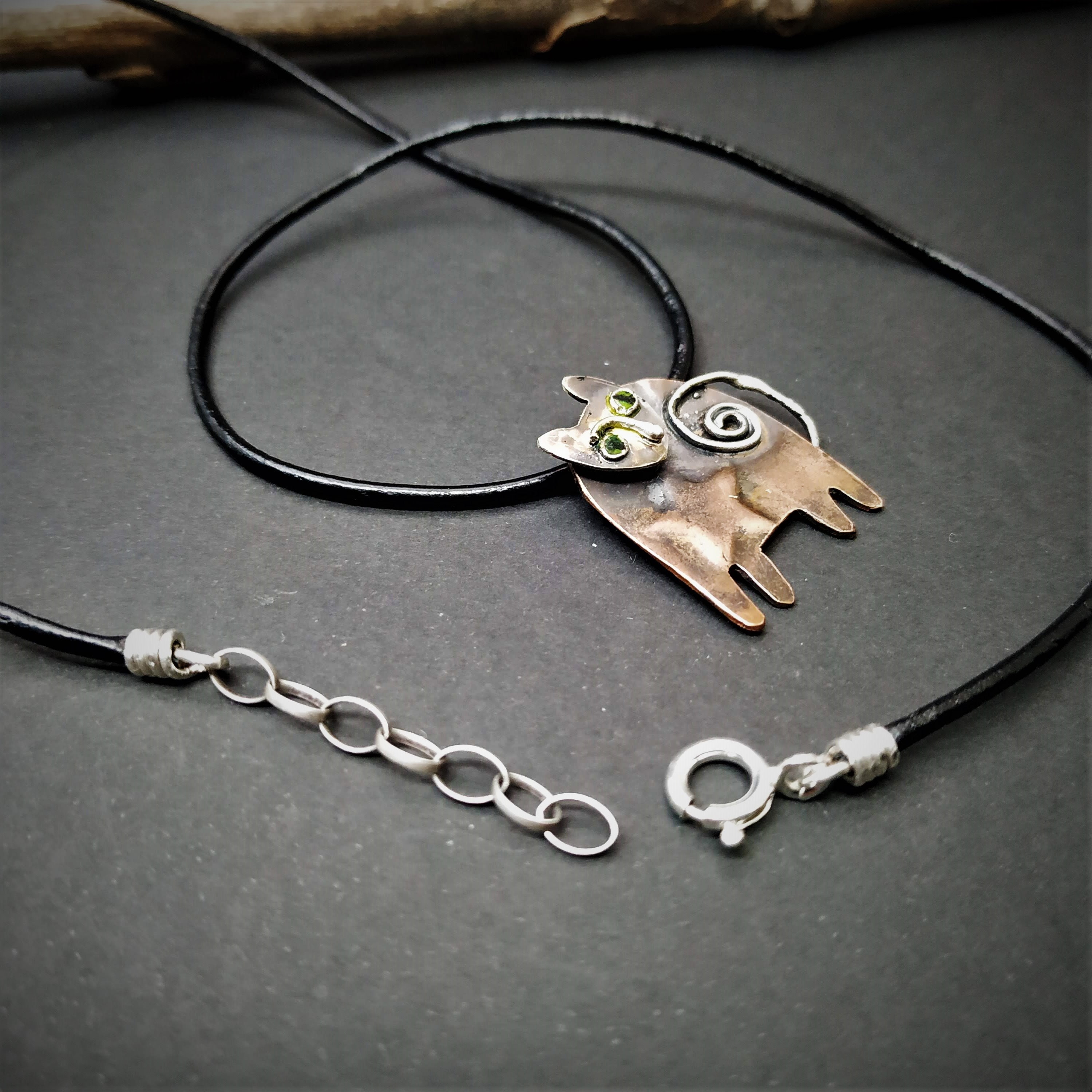 Copper Cat Necklace Rustic Cat Jewelry Copper and Silver Cat - Etsy
